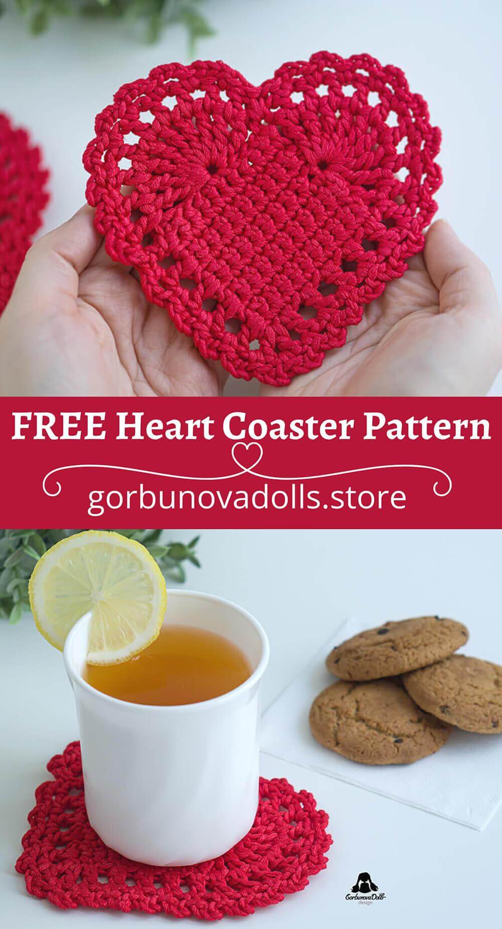 Crochet Heart Coaster Free Pattern | GorbunovaDolls